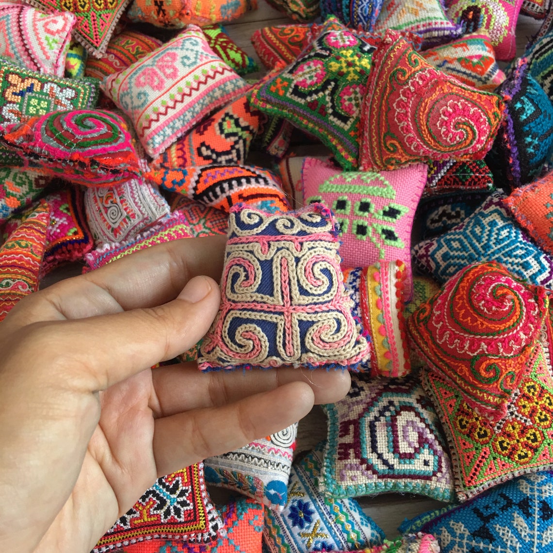 Set of 5 Pieces Hmong Embroidered Stuff Small Pillows Made | Etsy