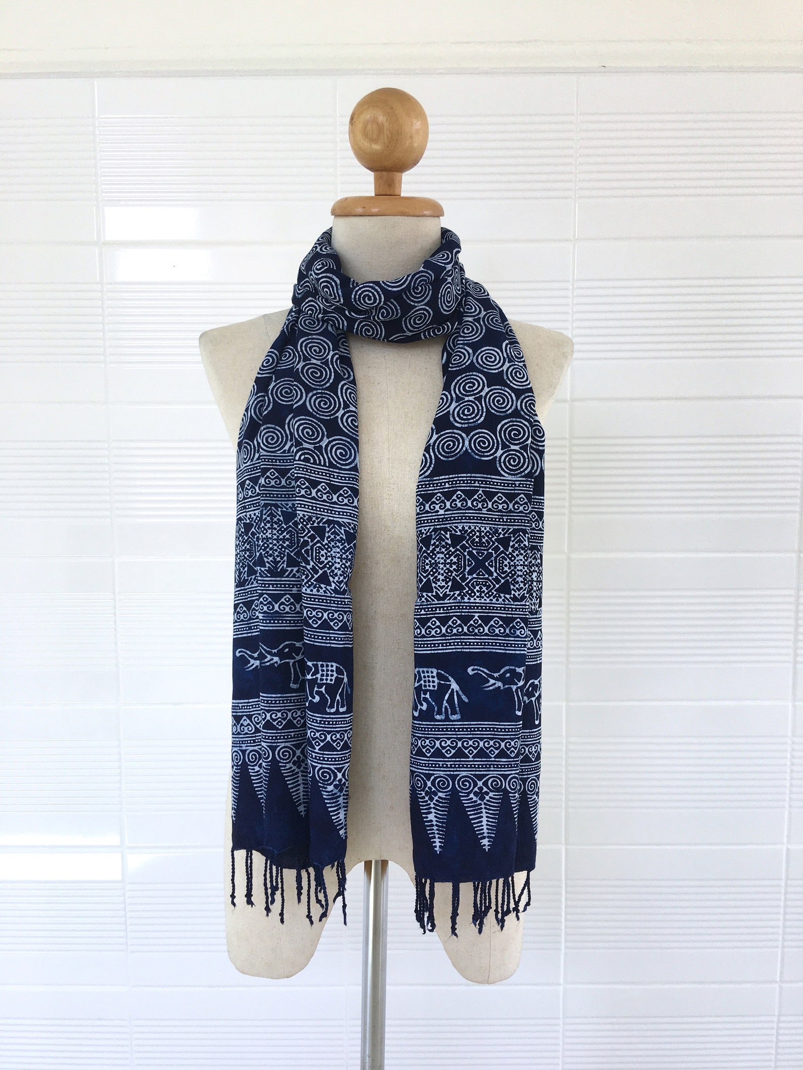 Handmade Tribal Hmong Indigo Batik Scarf wax hand block | Etsy