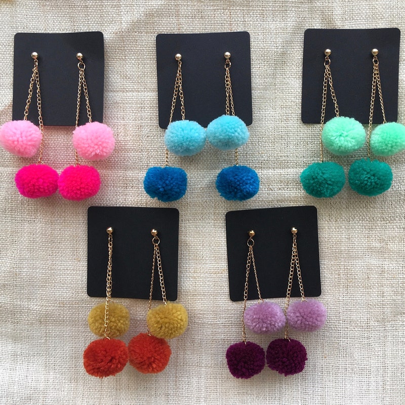 Pom Pom Earrings - Etsy