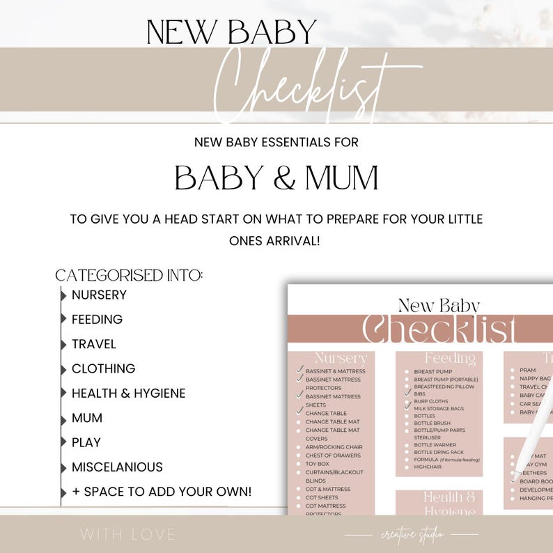 Newborn Checklist Printable and Digital Baby Organisation for New Mom ...