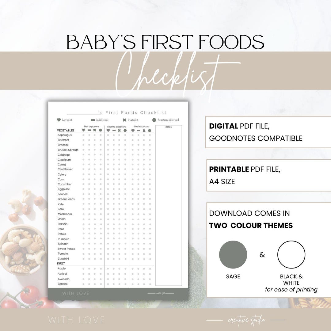 Babys First Foods Checklist Printable Babys First Foods Checklist ...