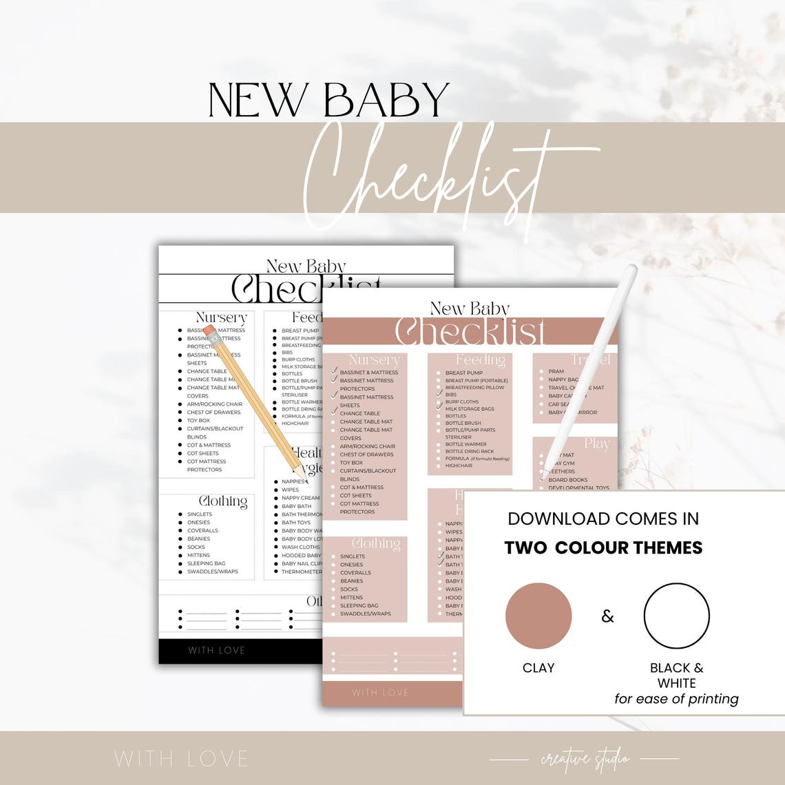 Newborn Checklist Printable and Digital Baby Organisation for New Mom ...