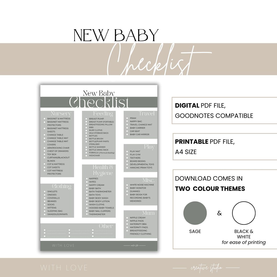 New Baby Checklist Printable for New Mum Newborn Checklist Digital Baby ...
