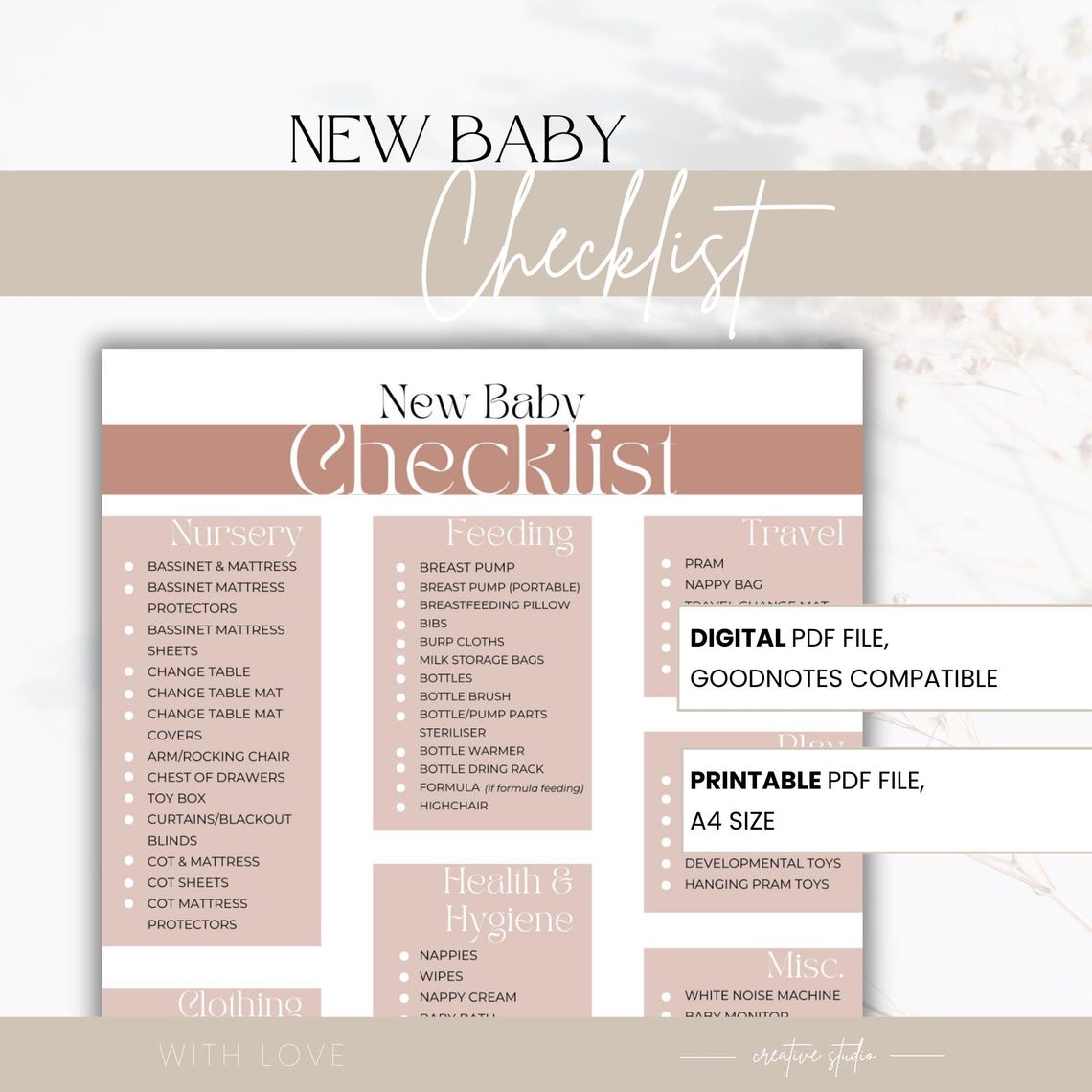 Newborn Checklist Printable and Digital Baby Organisation for New Mom ...
