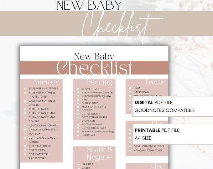 Newborn Checklist Printable and Digital Baby Organisation for New Mom ...