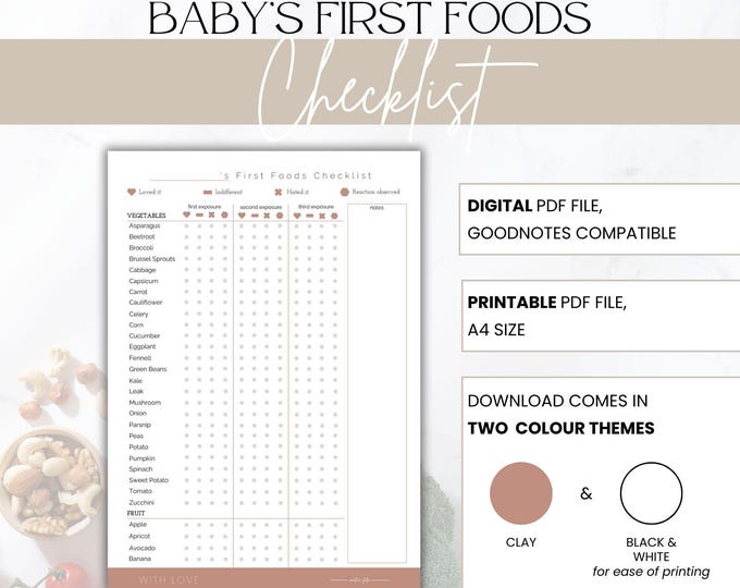 Baby's First Foods Checklist Printable Babys First Foods Checklist ...