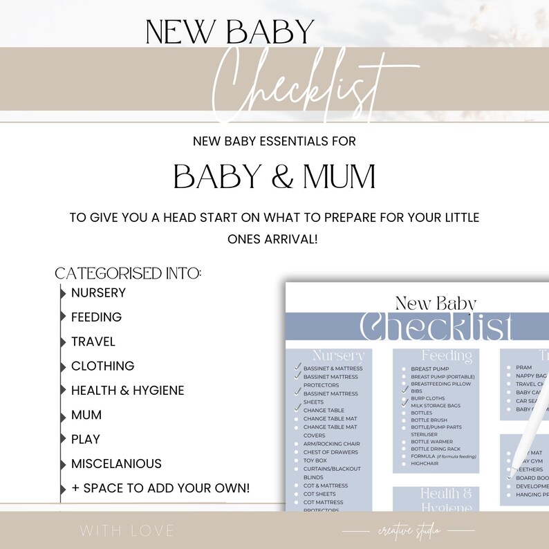 New Baby Checklist Printable for New Mum Newborn Checklist Digital Baby ...
