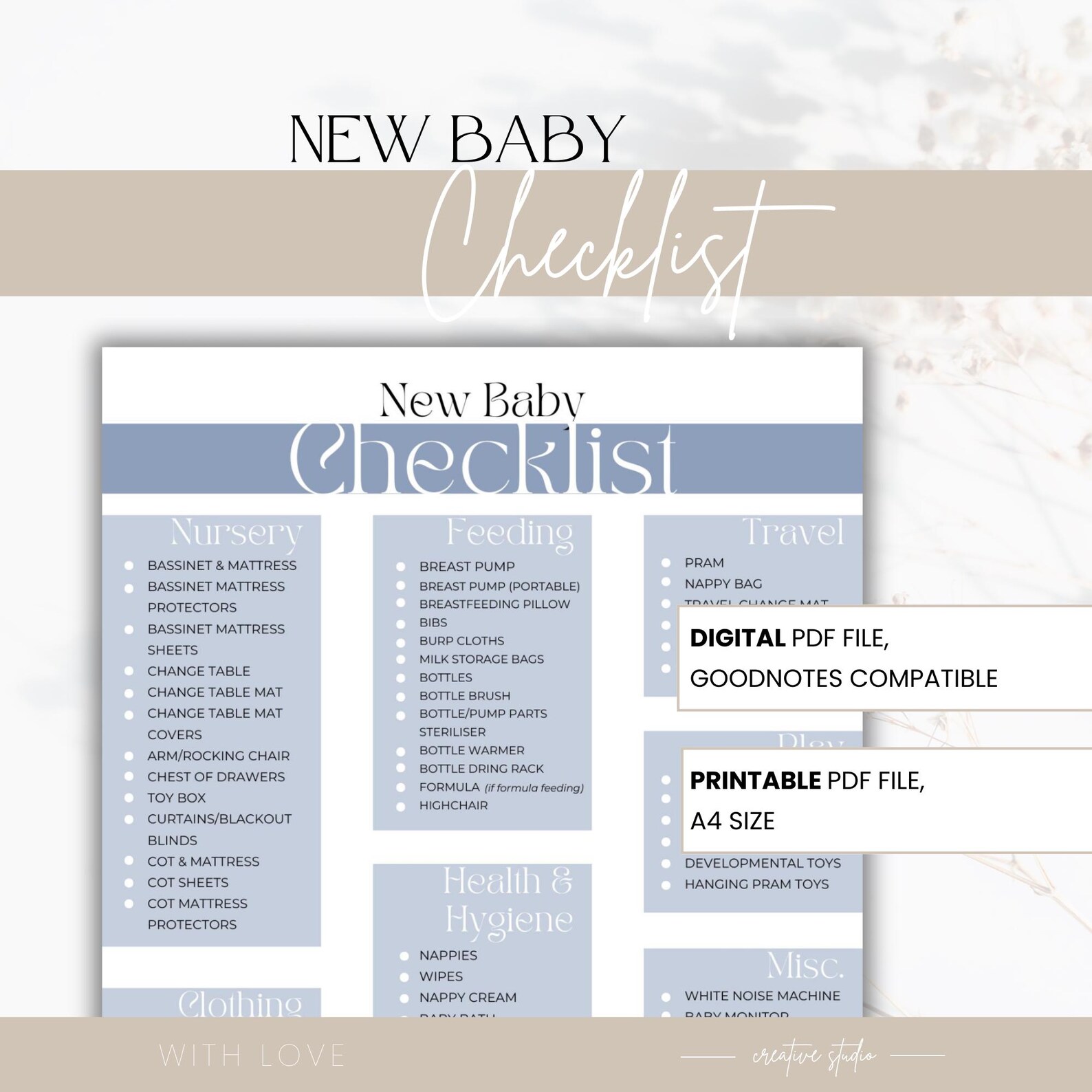 New Baby Checklist Printable for New Mum Newborn Checklist Digital Baby ...