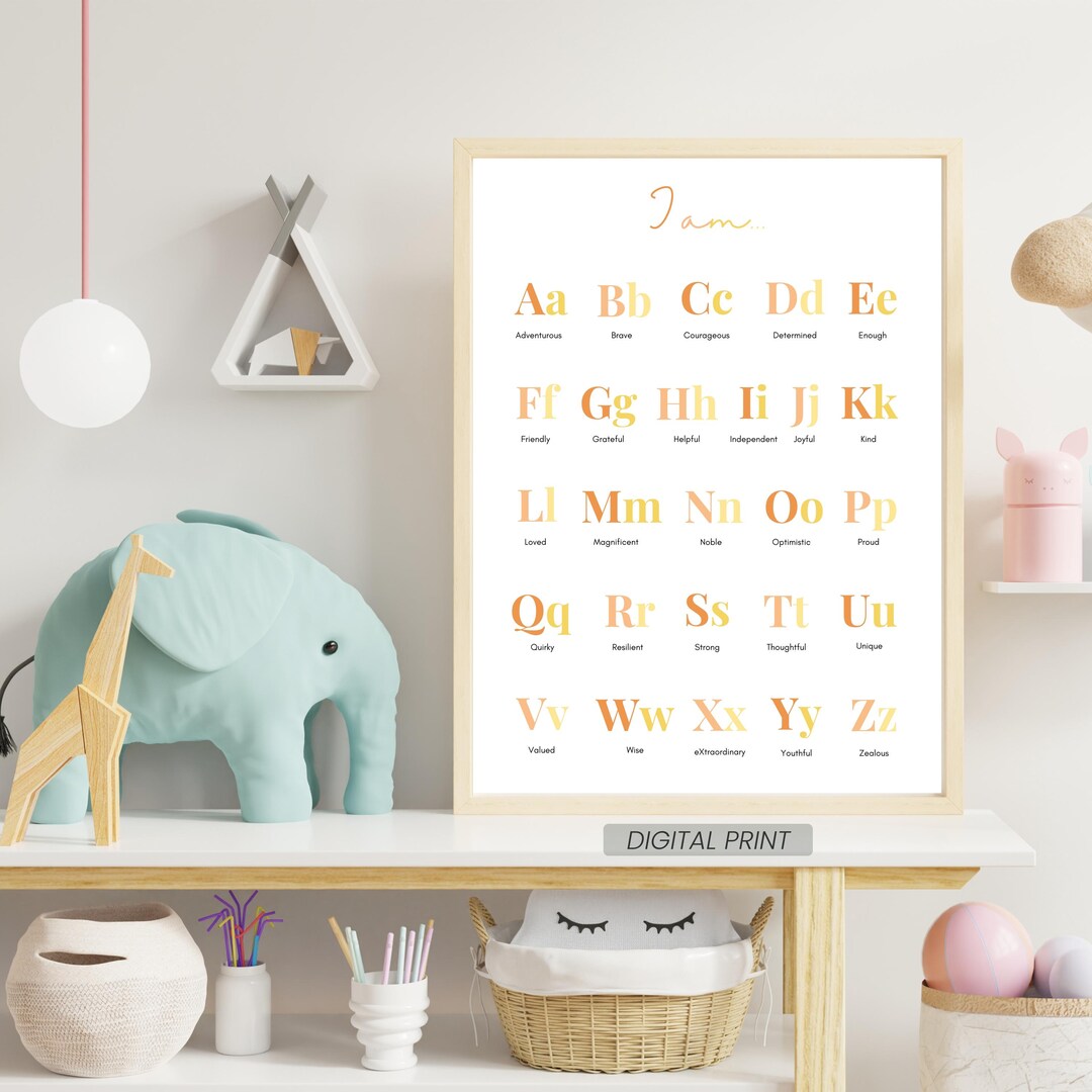 Affirmation Alphabet Poster for Nursery & Kids Room in Sunshine Colour ...