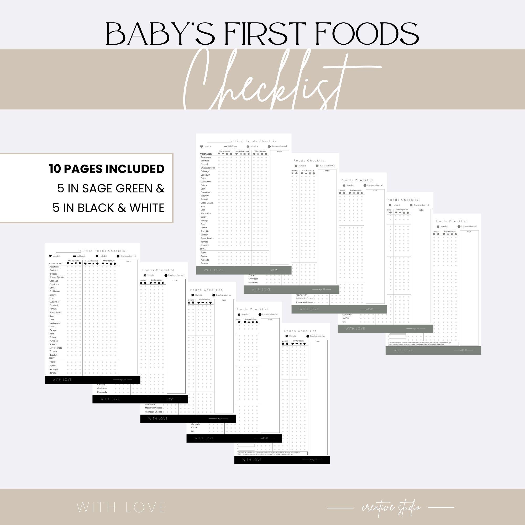 Babys First Foods Checklist Printable Baby’s First Foods Checklist ...
