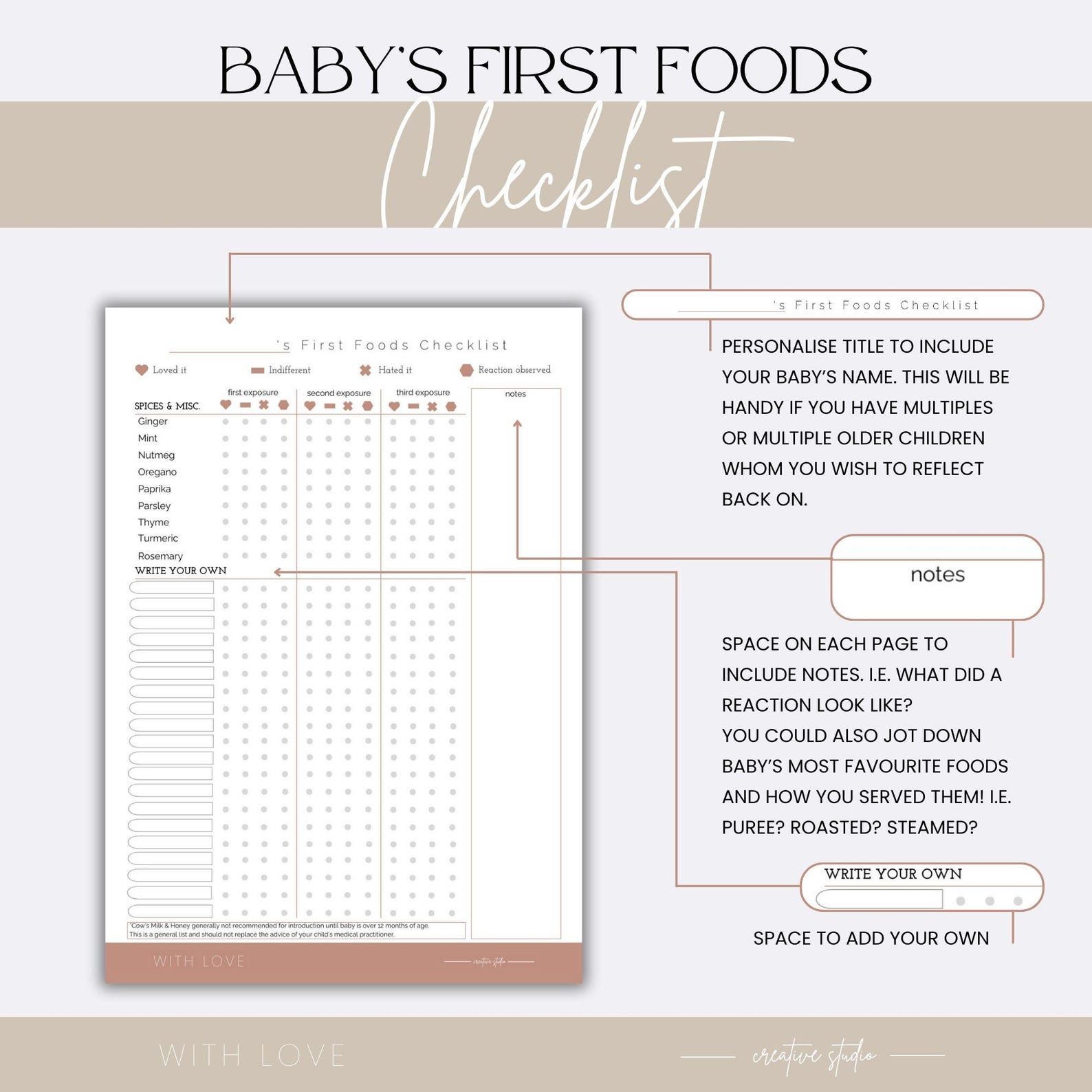 Baby's First Foods Checklist Printable Babys First Foods Checklist ...