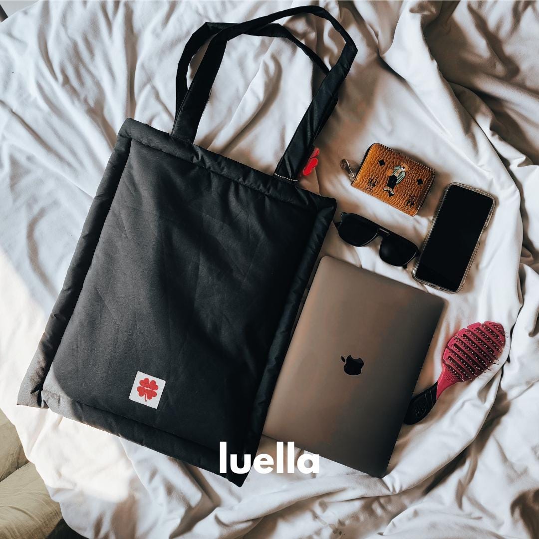 Luella - the Work Bag | Puffy Totebag Laptop Bag in Black - Etsy