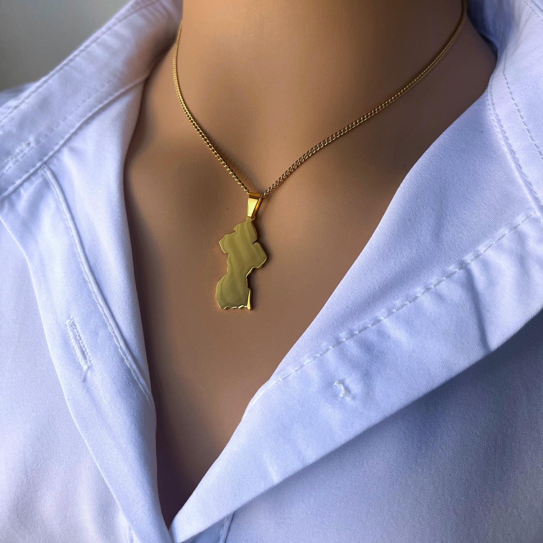 18K Gold-plated Guyana Map Pendant Necklace / Charmed Jewelry Gift ...