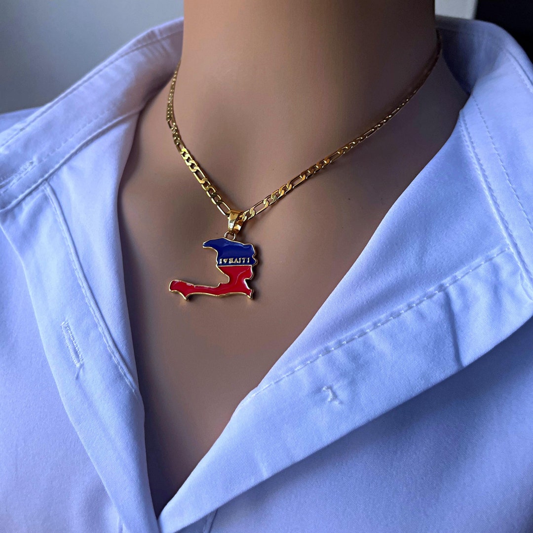 18K Gold-plated Haiti Map Pendant Necklace / Charmed Jewelry Gift ...