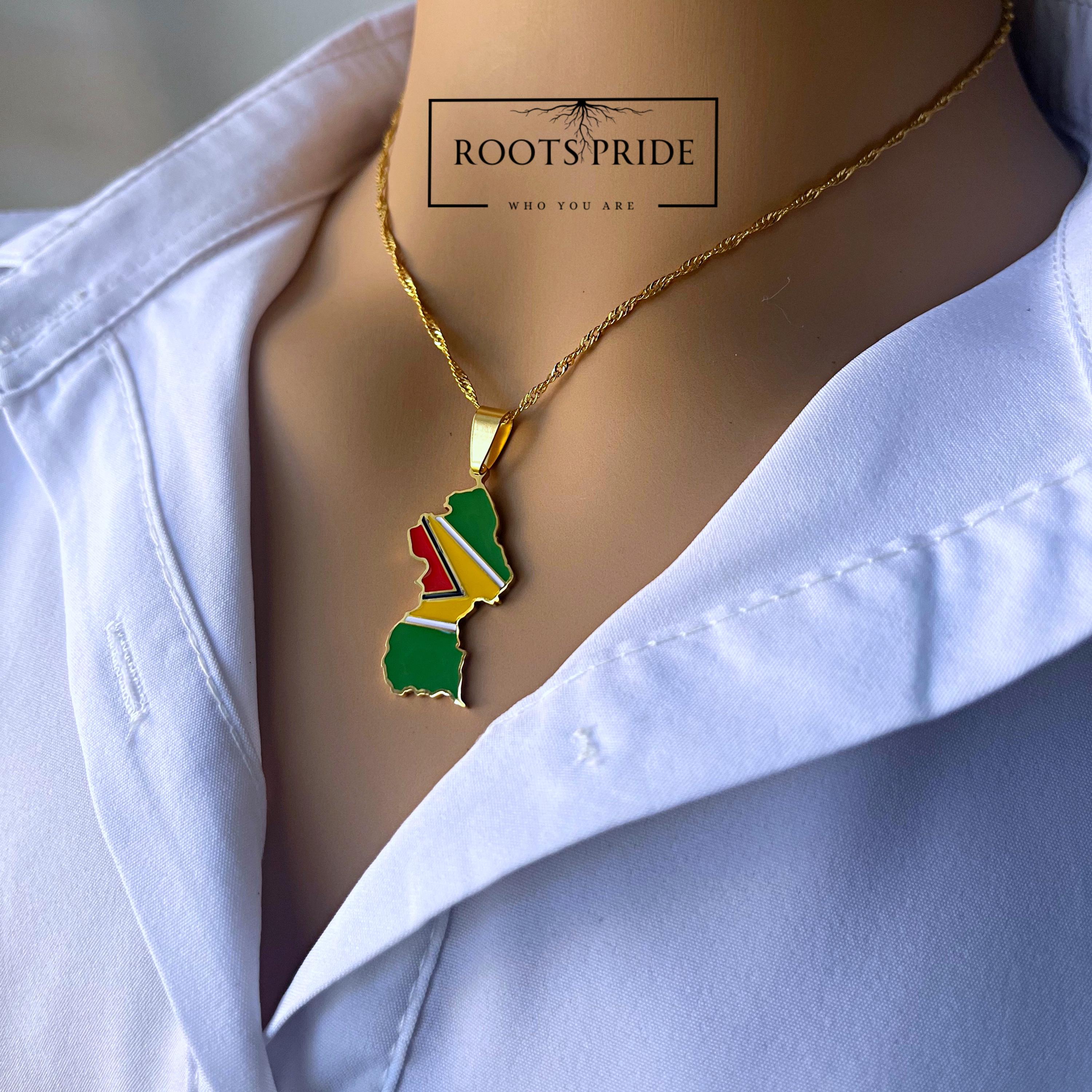 18K Gold-plated Guyana Map Pendant Necklace / Charmed Jewelry Gift ...