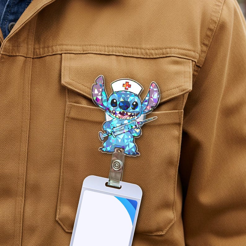 Stitch Nurse Badge Reel, Cute Cartoon Nurse Badge Holder, Funny Medical ...