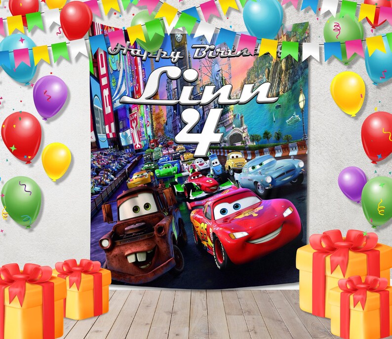Cars Birthday Backdrop, Cars Birthday Banner, Cars Birthday Decoration ...