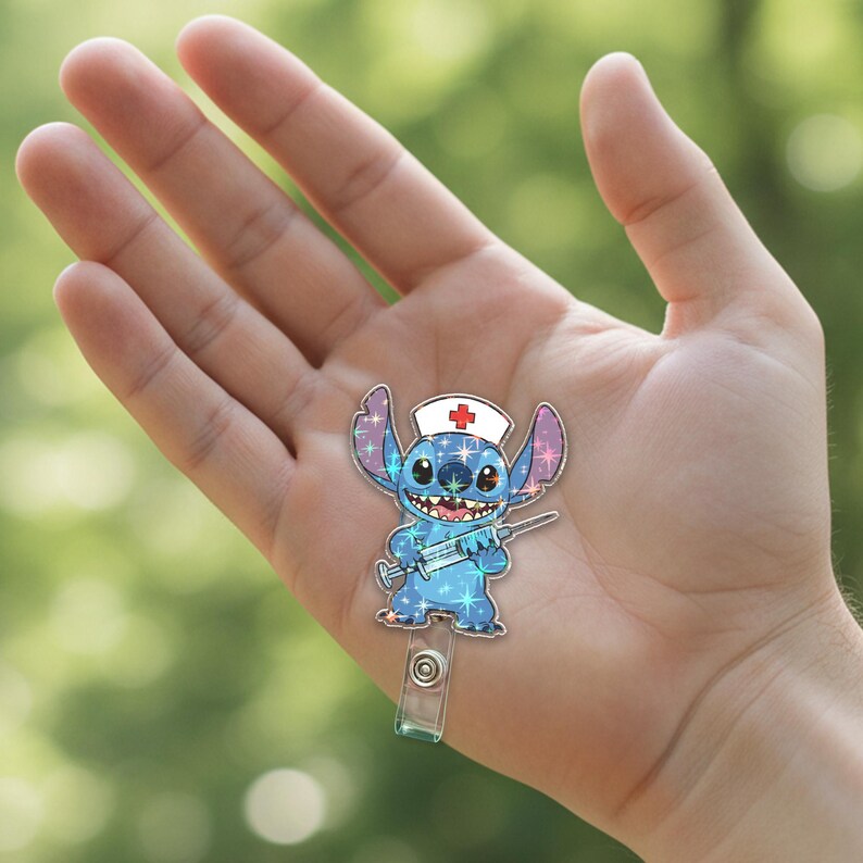 Stitch Nurse Badge Reel, Cute Cartoon Nurse Badge Holder, Funny Medical ...