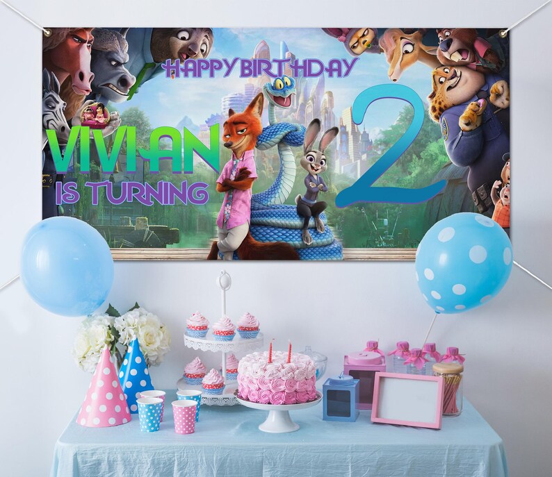 Zootopia 2 Birthday Party Backdrop Zootopia Baby Shower Banner ...