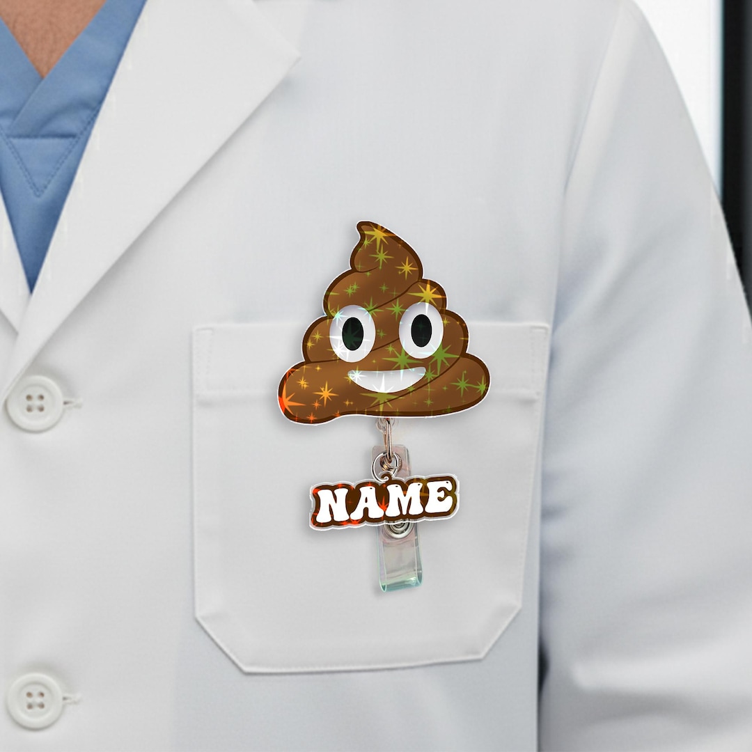 Poop Emoji Badge Reel, Funny Retractable ID Holder, Nurse Office Badge ...