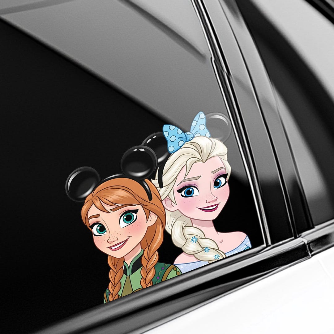 Anna & Elsa Disney Ears Peeker Peeking Car Window Decals - Bumper ...