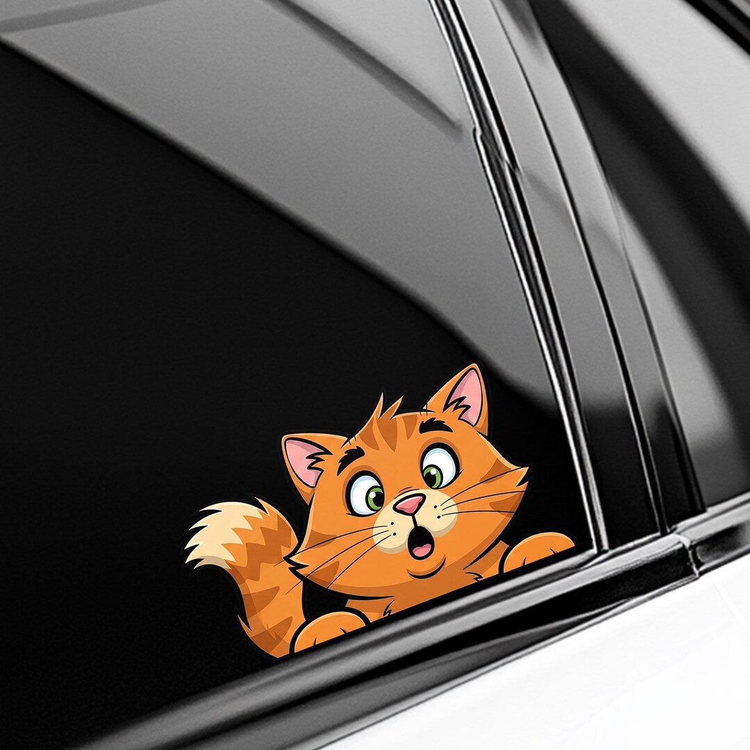 Cute Surprised Orange Cat Peeker Peeking Car Window Decals - Bumper ...