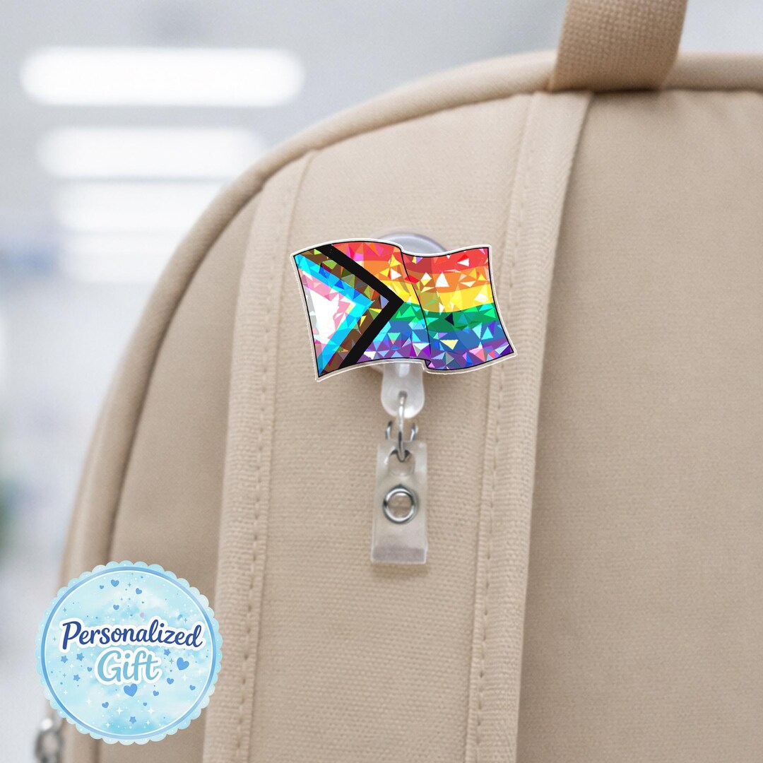 Progress Pride Flag Badge Reel, LGBTQ Inclusive Pride Nurse Badge ...