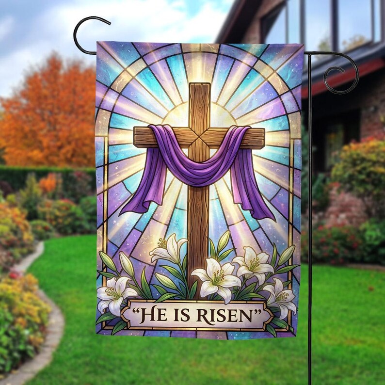 Purple Lent He is Risen Flag, House Banner, Lenten Season Garden Flag ...