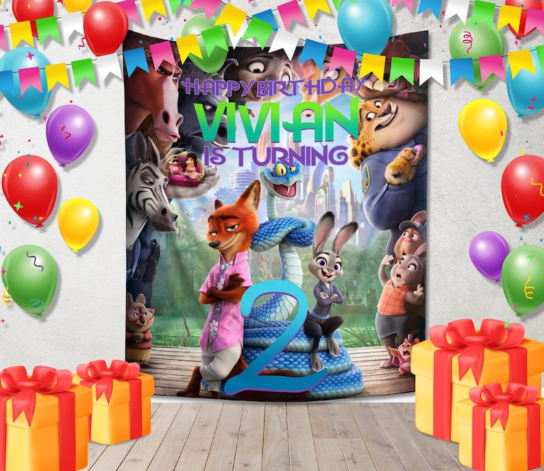 Zootopia 2 Birthday Party Backdrop Zootopia Baby Shower Banner ...
