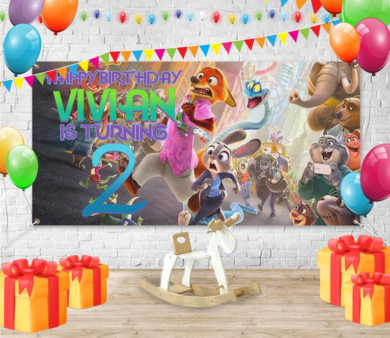 Zootopia 2 Birthday Party Backdrop Zootopia Baby Shower Banner ...