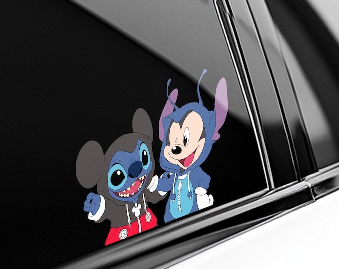 Cute Stitch and Mickey Peeker Peeking Car Window Decals - Bumper ...
