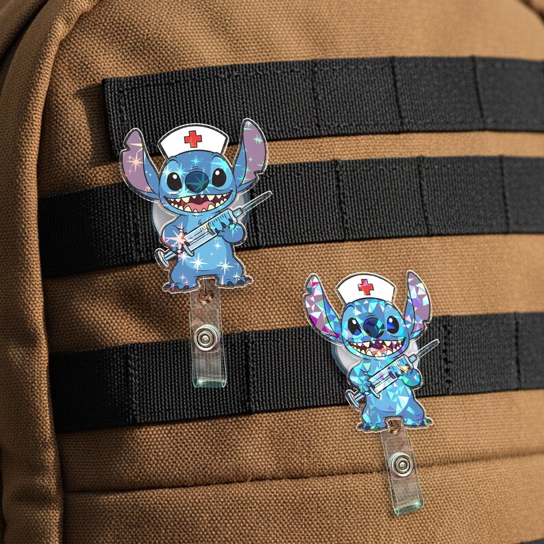 Stitch Nurse Badge Reel, Cute Cartoon Nurse Badge Holder, Funny Medical ...