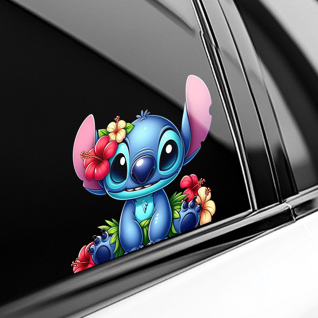 Cute Hawaiian Stitch Peeker Peeking Car Window Decals - Tropical Bumper ...