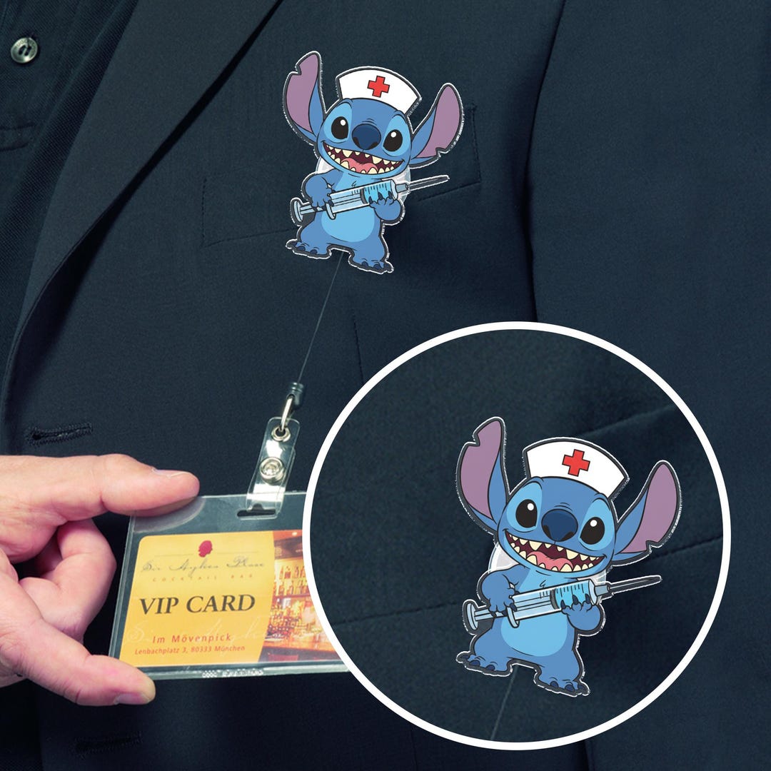 Stitch Nurse Badge Reel, Cute Cartoon Nurse Badge Holder, Funny Medical ...