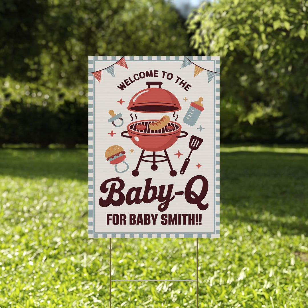 Baby Q Baby Shower Sign, Barbeque Baby Shower Yard Sign, Baby-q Welcome ...