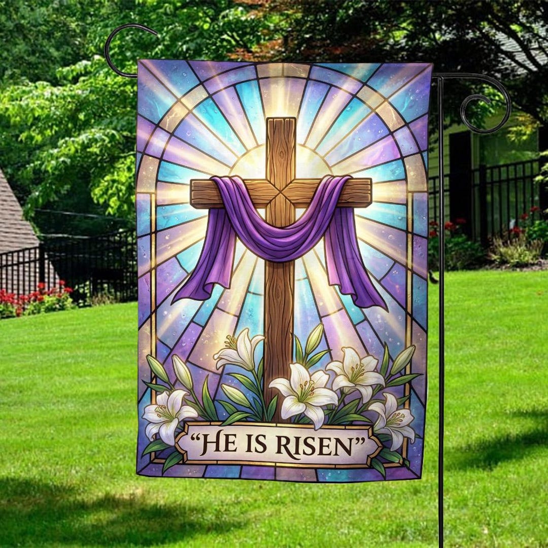 Purple Lent He is Risen Flag, House Banner, Lenten Season Garden Flag ...