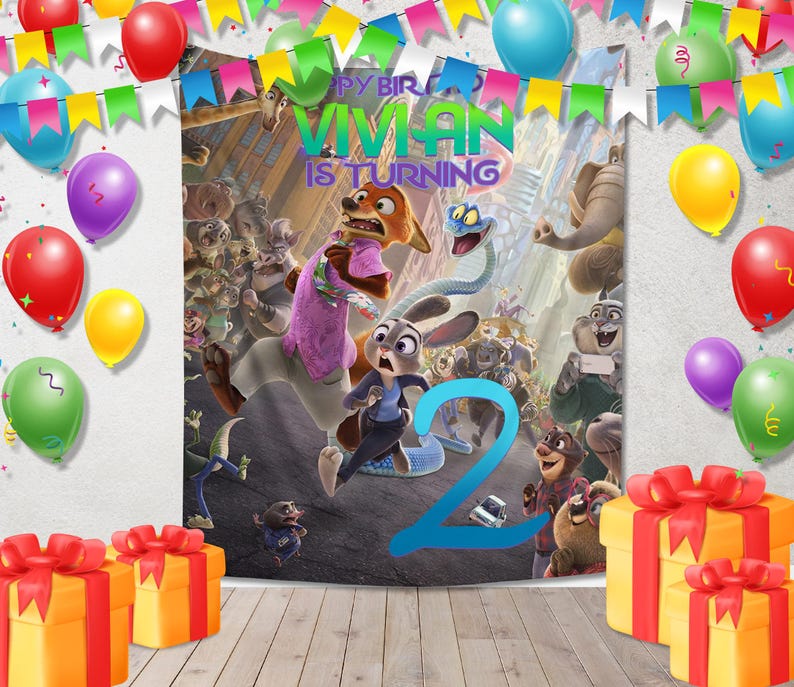 Zootopia 2 Birthday Party Backdrop Zootopia Baby Shower Banner ...