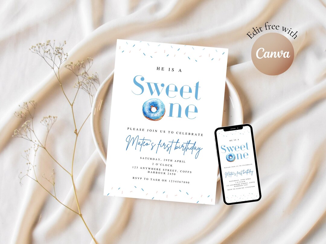 Editable Sweet One Invitation, Sweet One Invite, Two Sweet Invite, Boy ...