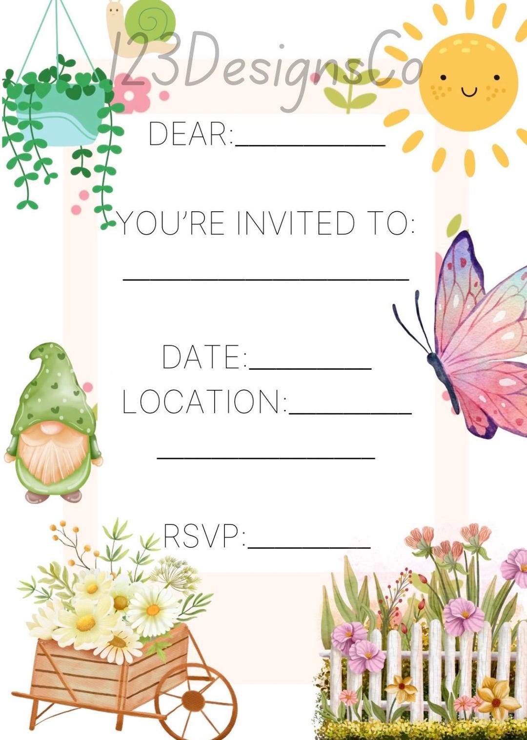 Garden Themed Invitation Card Printable - Etsy