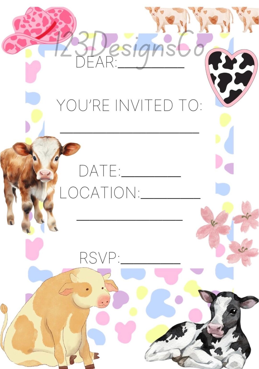 Cow Themed Invitation Card Printable - Etsy