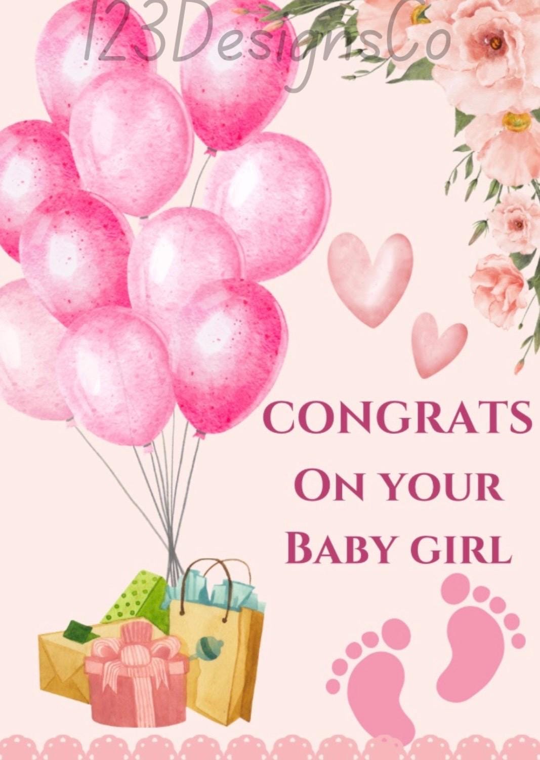 Congratulations Baby Girl Card Printable - Etsy