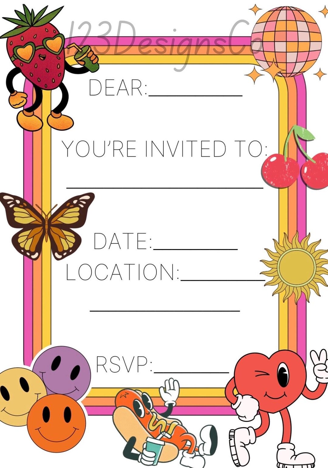 Retro Themed Invitation Card Printable - Etsy