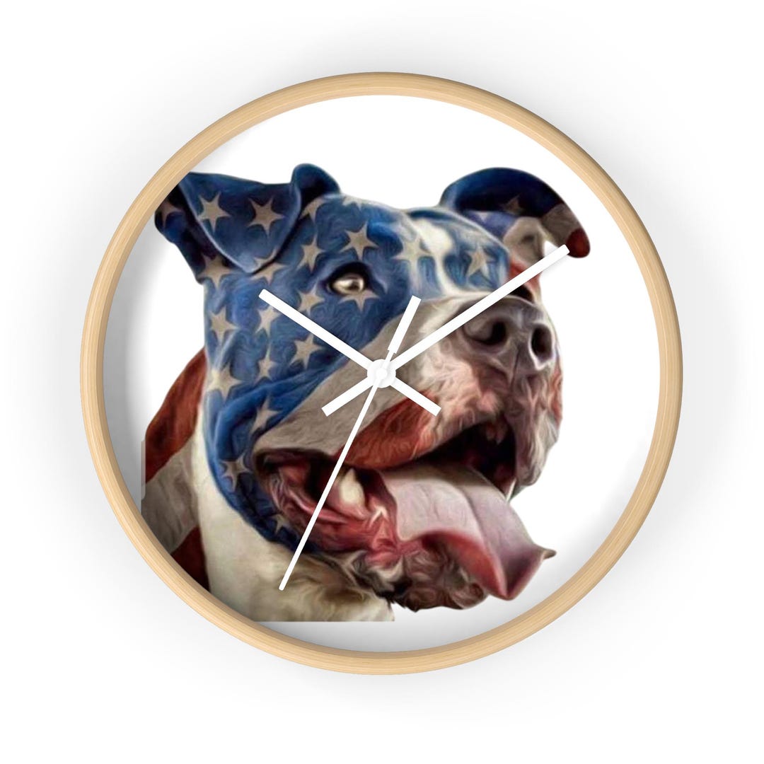 Patriotic Pitbull Wall Clock, 4th of July Independence Day Decor, USA ...