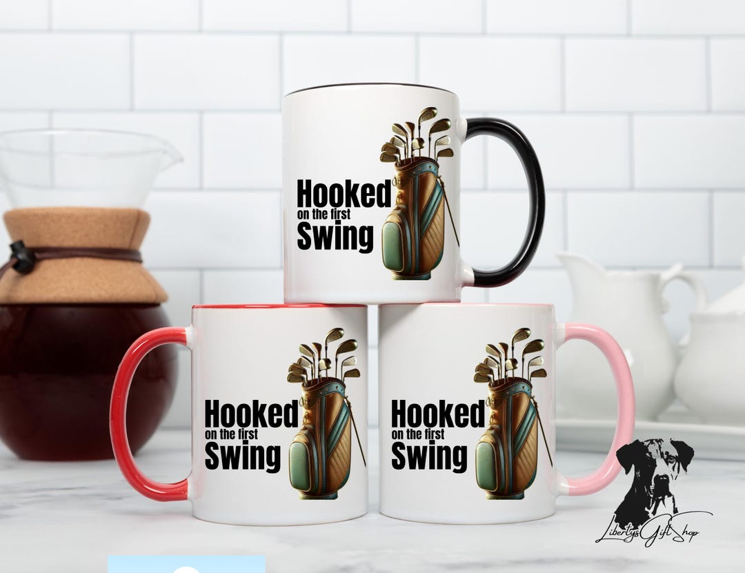 Funny Golf Mug Hooked on the First Swing, Gift for Golfer Grandpa Husband Golf Mug Bestman Gift ...