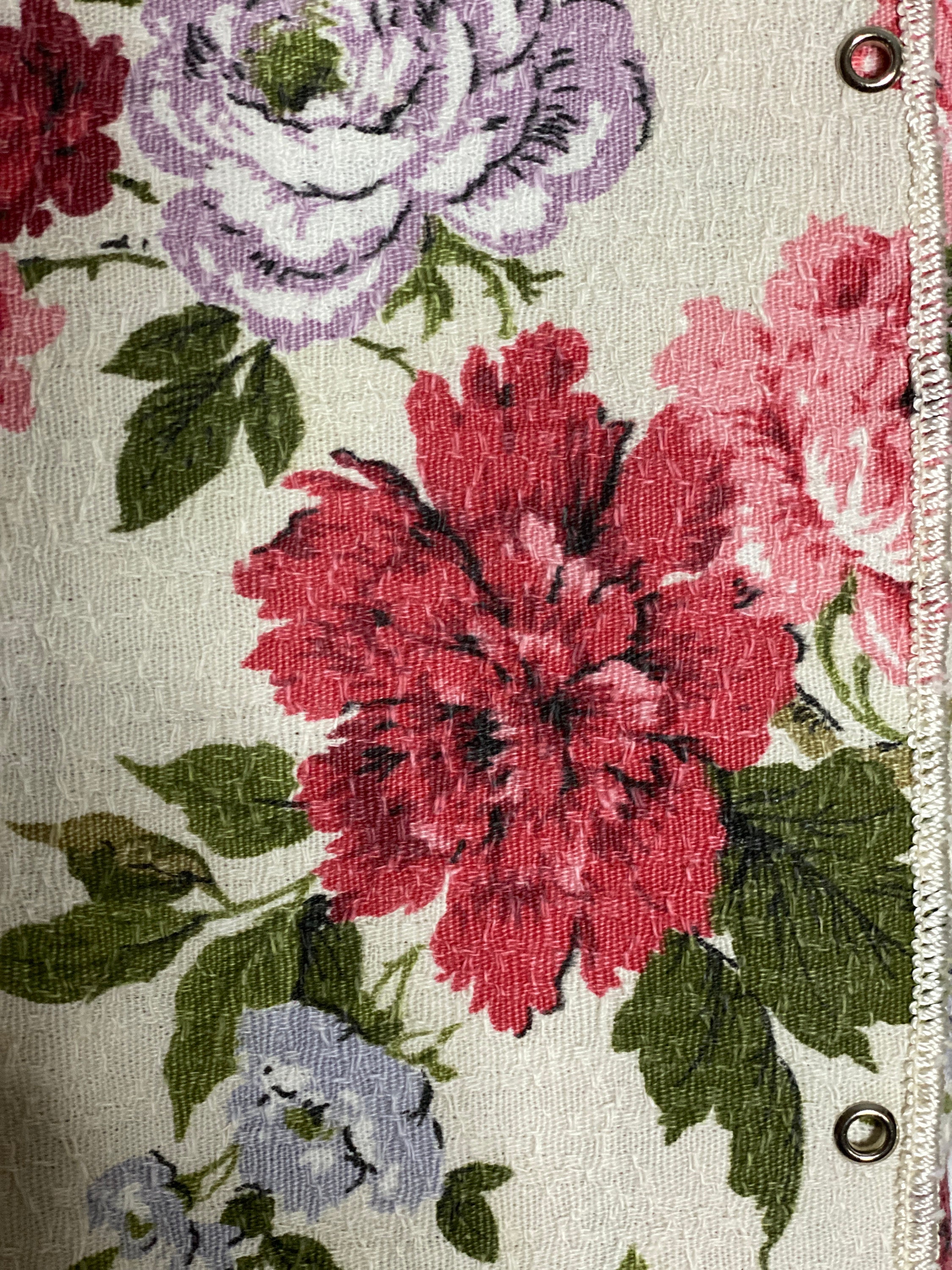 Vintage Barkcloth Fabric, Nubby Texture Cotton Fabric Floral With ...
