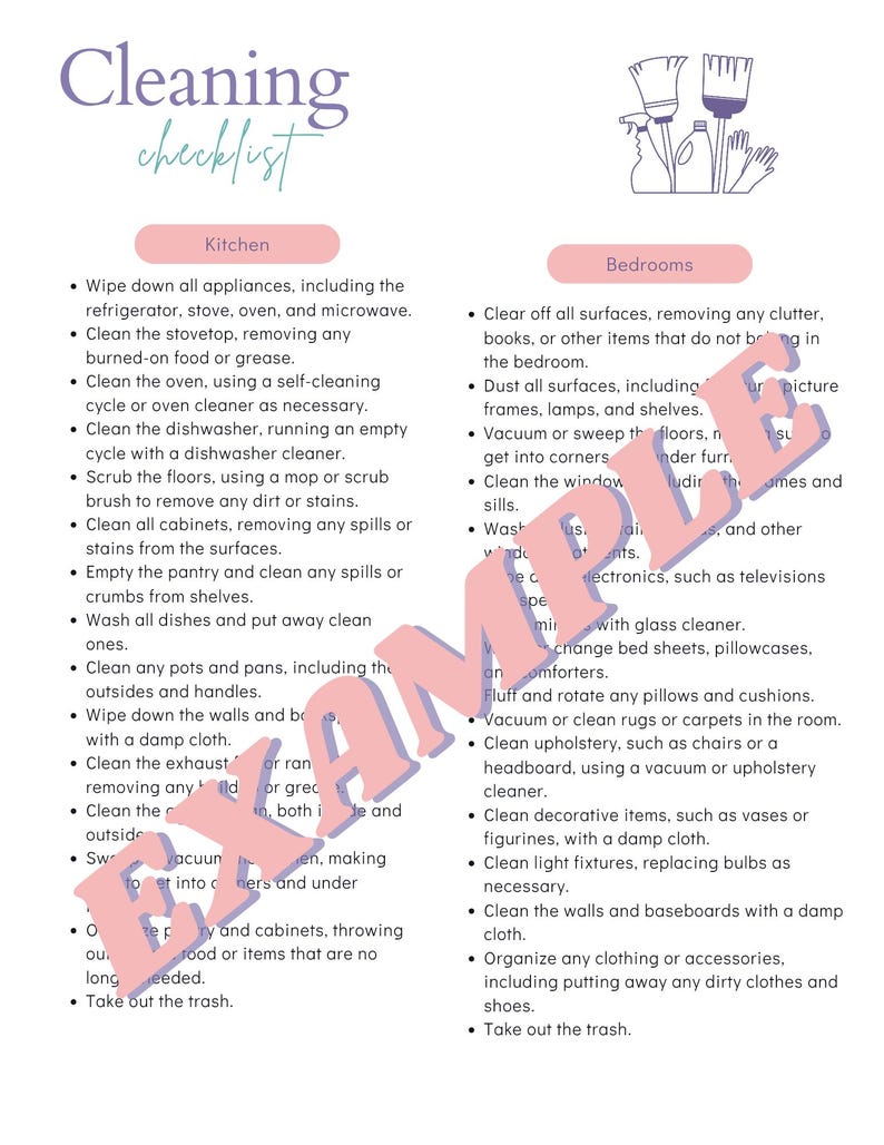 Detailed Cleaning Checklist | Cleaning Schedule Template | Printable ...