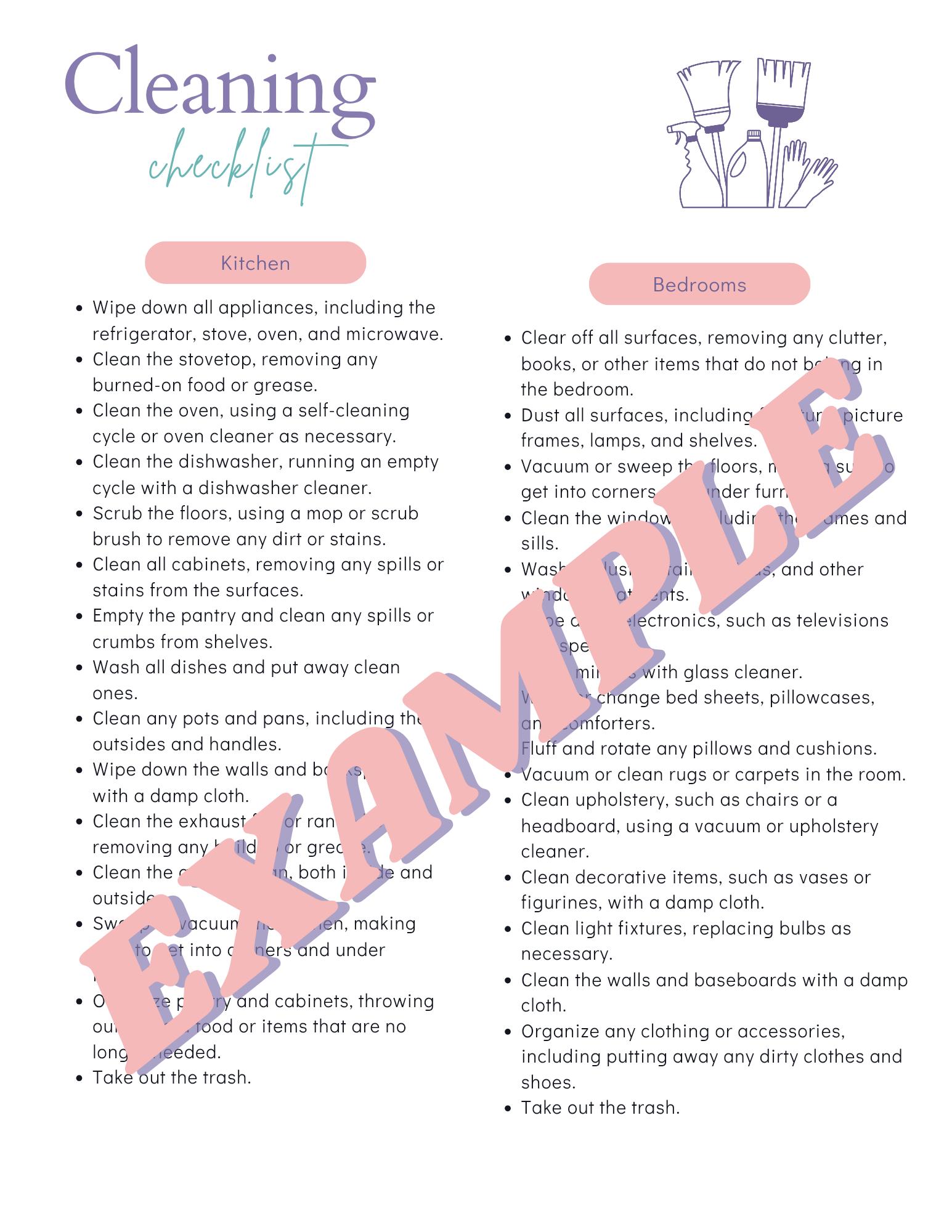 Detailed Cleaning Checklist | Cleaning Schedule Template | Printable ...