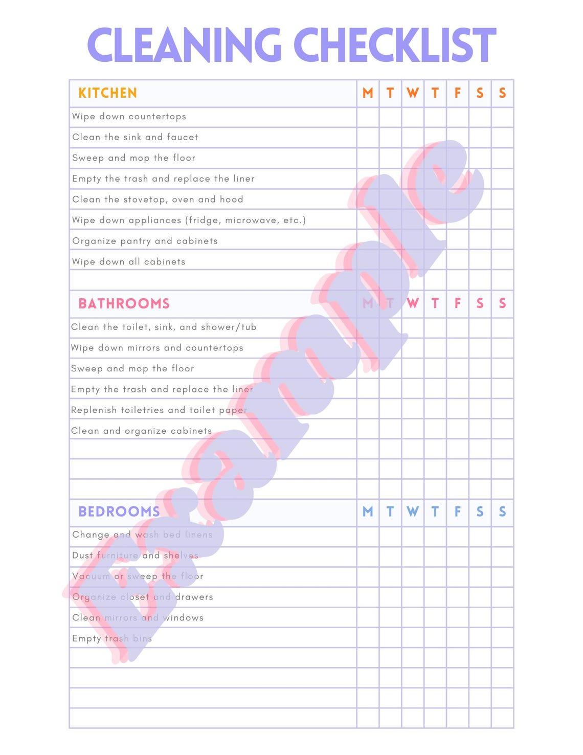Daily Weekly Cleaning Checklist | Cleaning Schedule Template ...