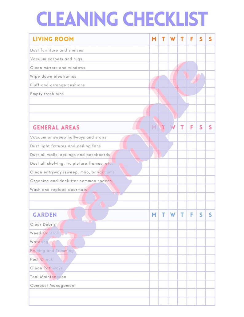 Daily Weekly Cleaning Checklist | Cleaning Schedule Template ...