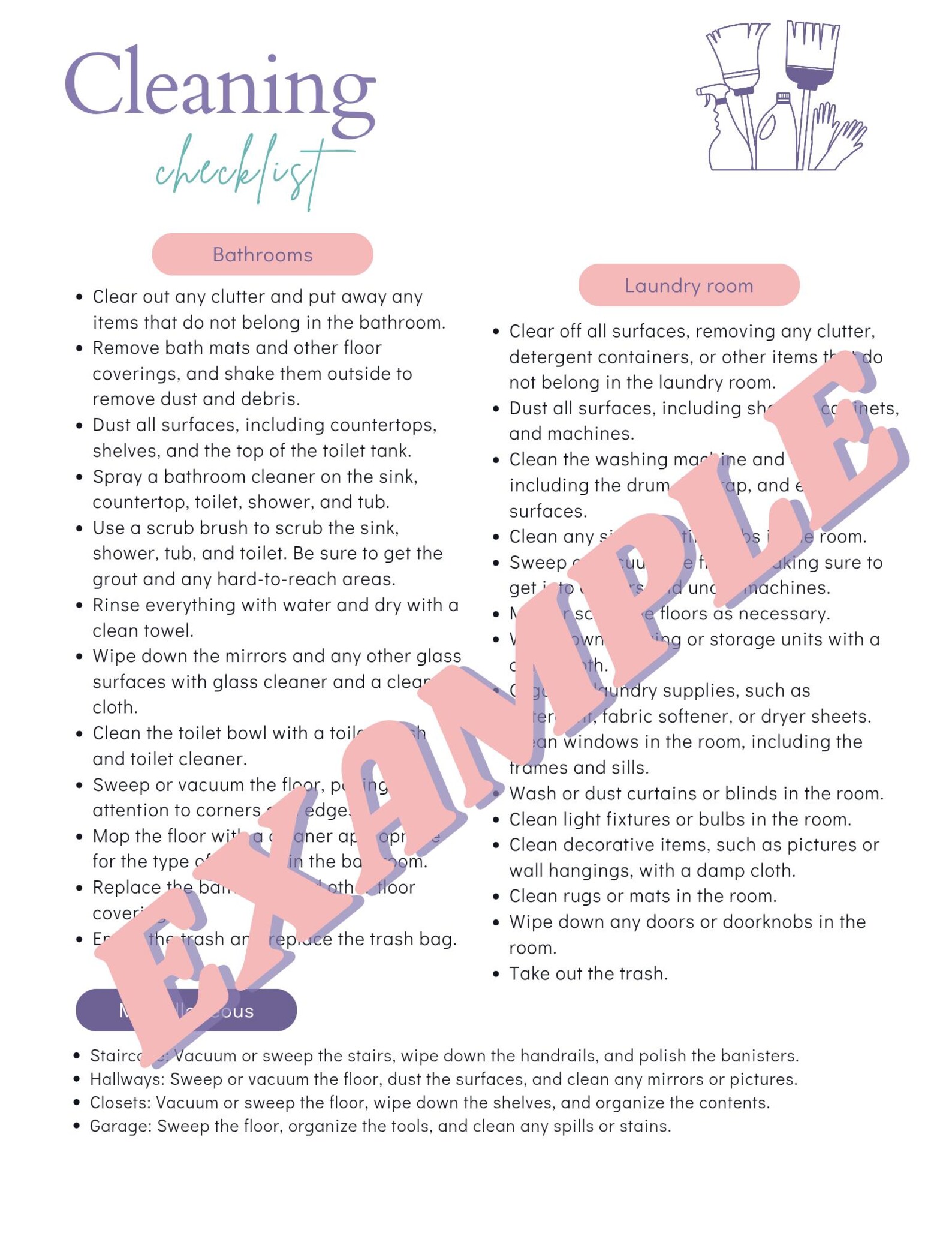 Detailed Cleaning Checklist | Cleaning Schedule Template | Printable ...